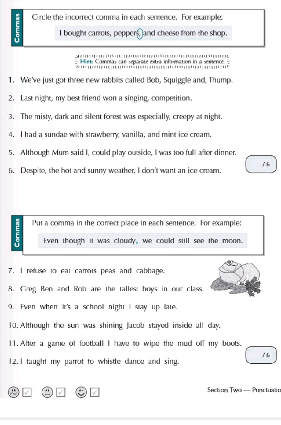 Circle the incorrect comma in each sentence. | StudyX