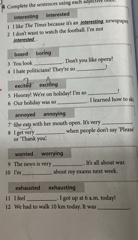 Complete the sentences using each adjective. | StudyX