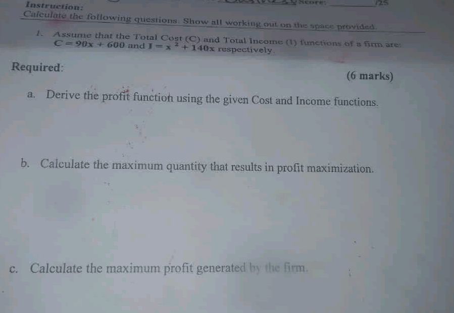 1. Assume that the Total Cost (C) and Total | StudyX