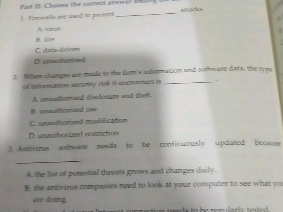 Part II: Choose the correct answer among 1. | StudyX