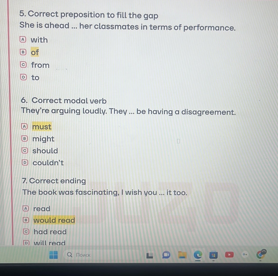 5. Correct preposition to fill the gap She | StudyX