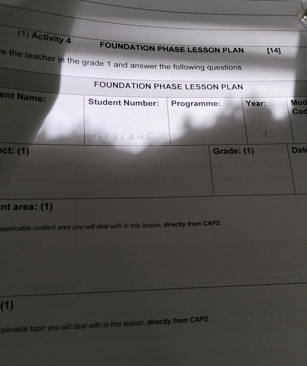 (1) Activity 4 FOUNDATION PHASE LESSON PLAN | StudyX