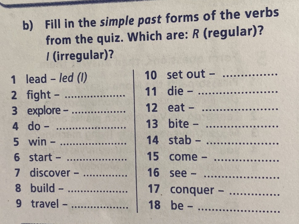 b) Fill in the simple past forms of the | StudyX