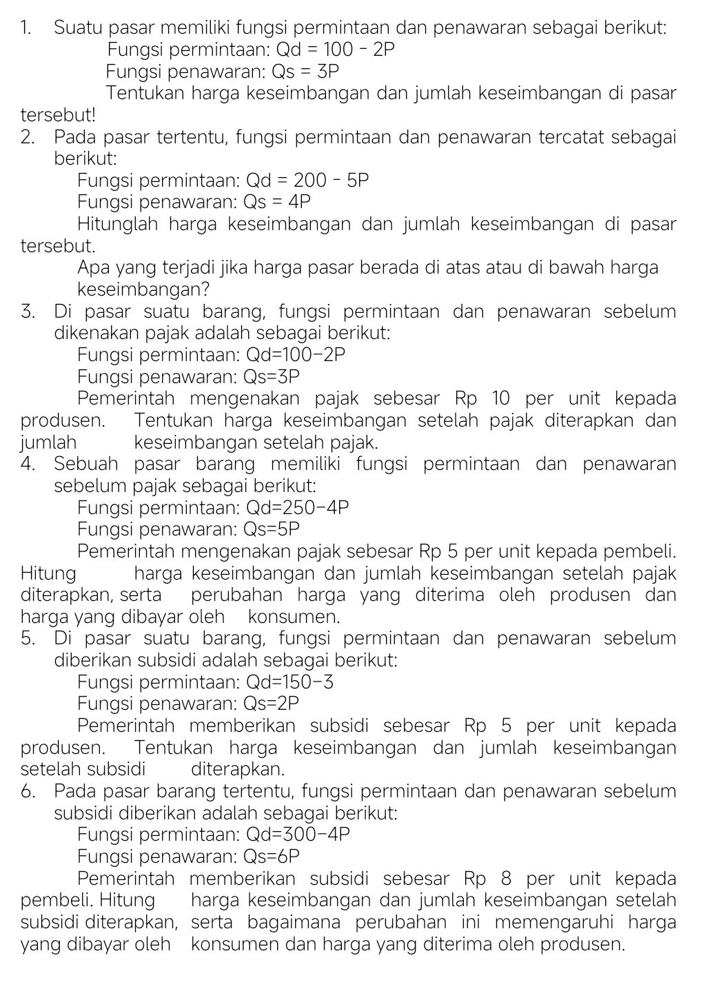 1. Suatu pasar memiliki fungsi permintaan | StudyX