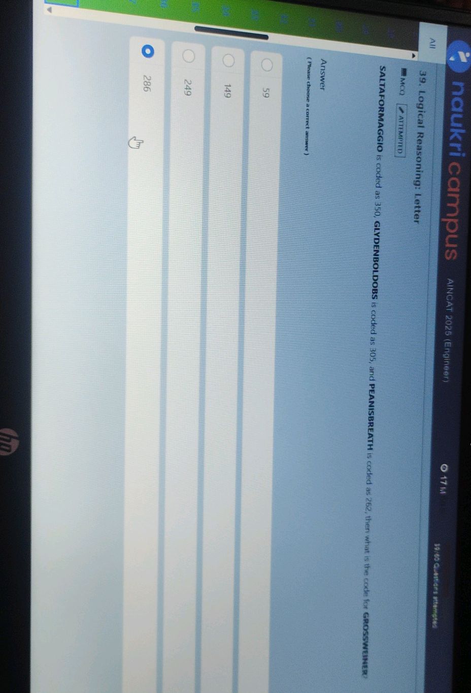 39. Logical Reasoning: Letter SALTAFORMAGGIO | StudyX