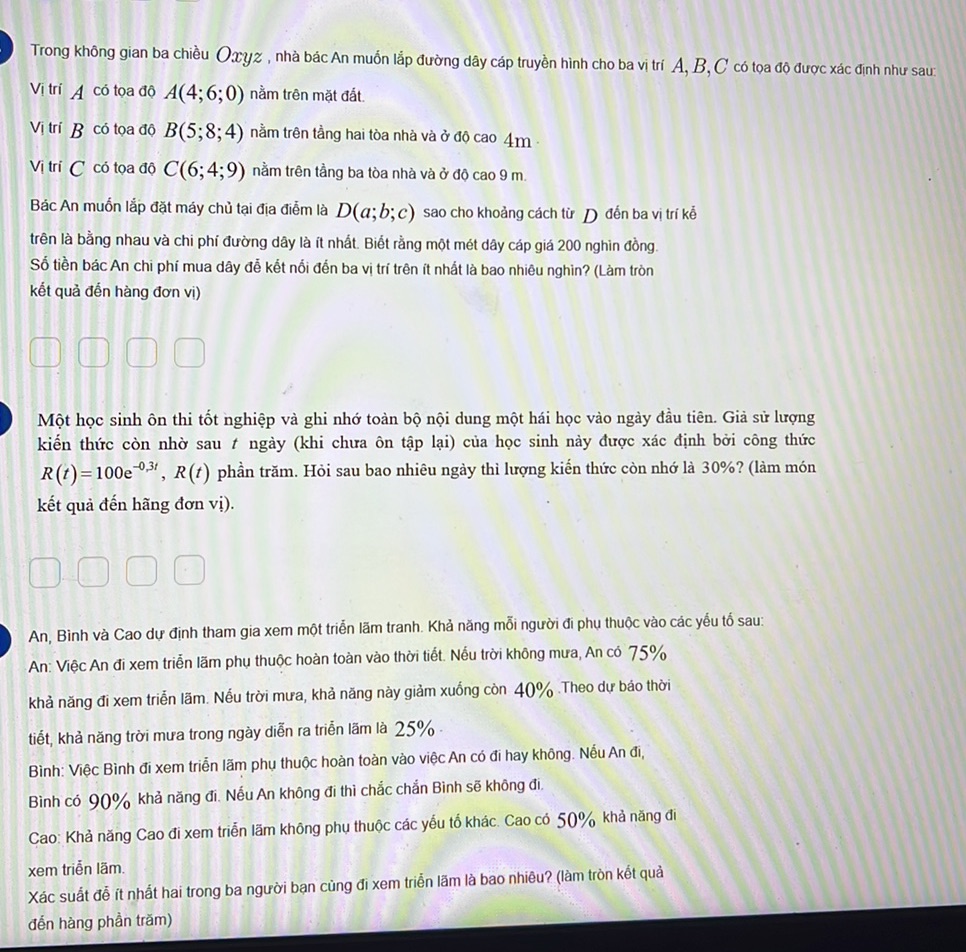 1. Trong không gian ba chiều *Oxyz*, nhà | StudyX