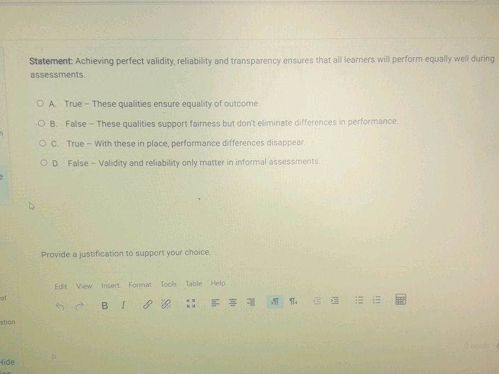 Statement: Achieving perfect validity, | StudyX