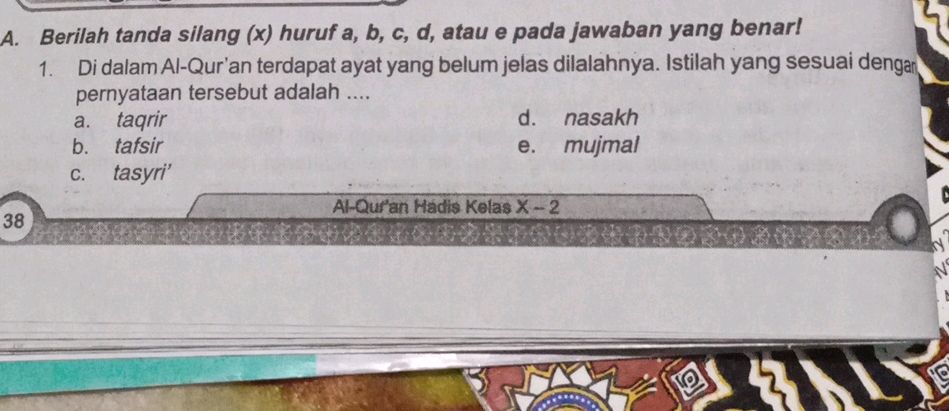 A. Berilah tanda silang (x) huruf a, b, c, | StudyX