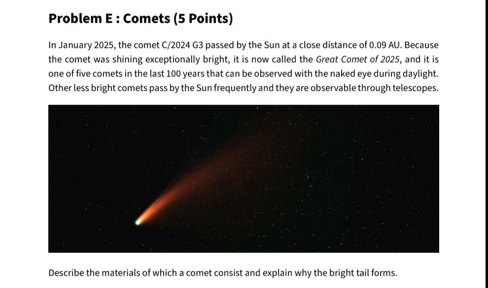 Describe the materials of which a comet | StudyX