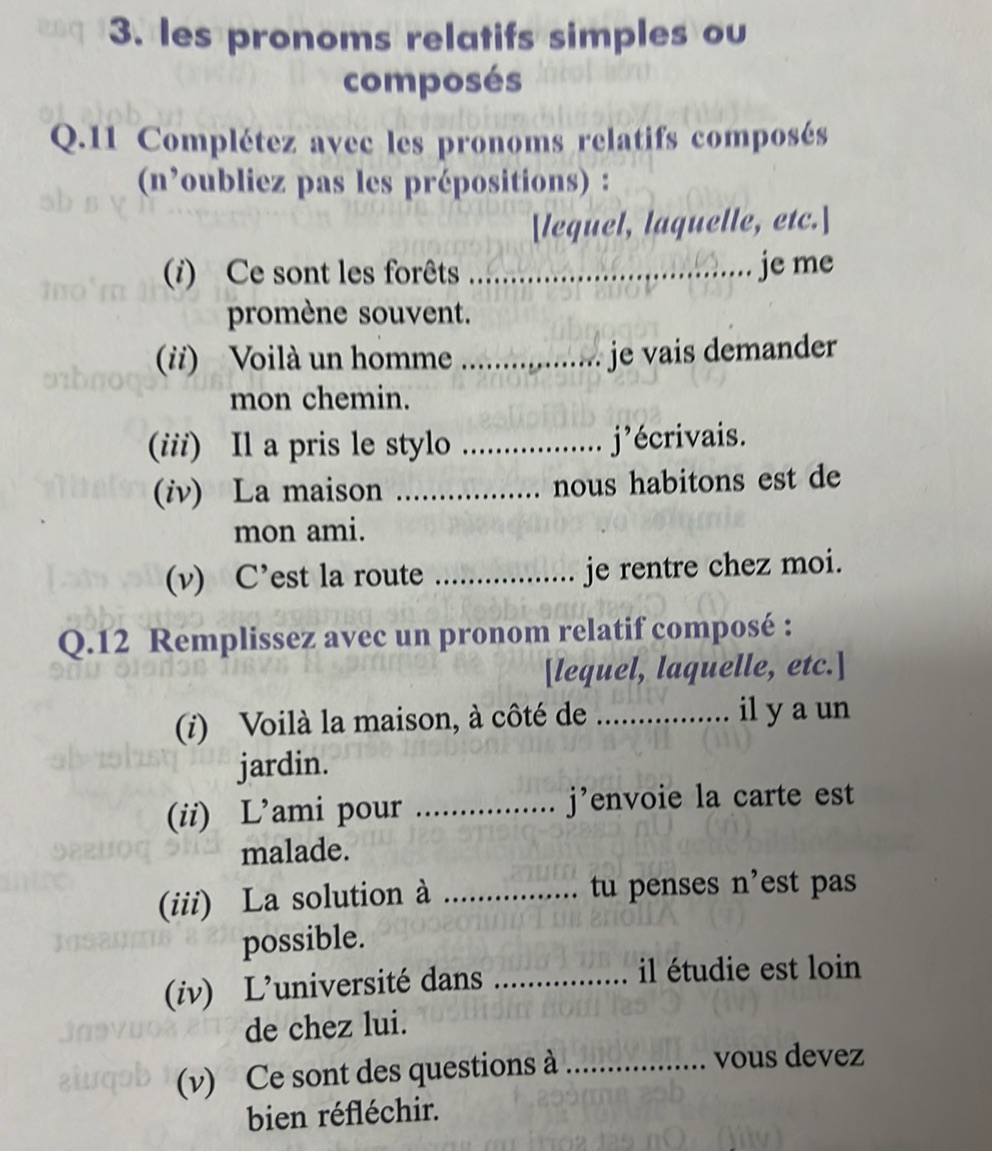 Q.11 Complétez avec les pronoms relatifs | StudyX