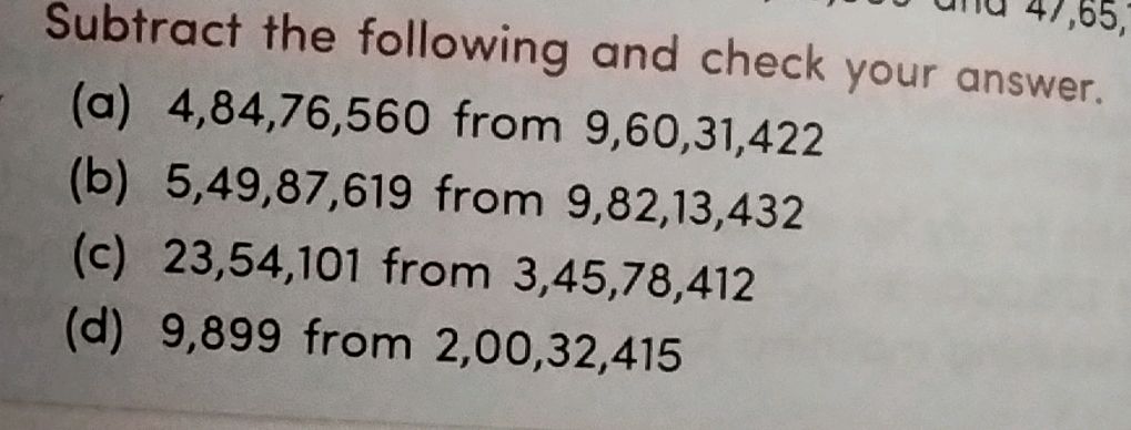 Subtract the following and check your | StudyX