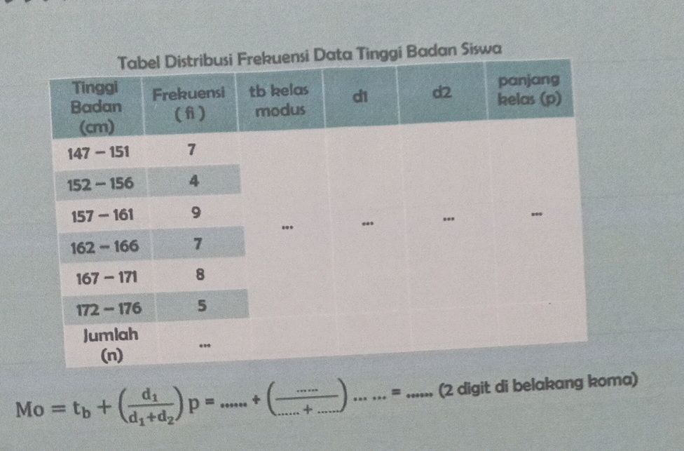 Tabel Distribusi Frekuensi Data Tinggi Badan | StudyX