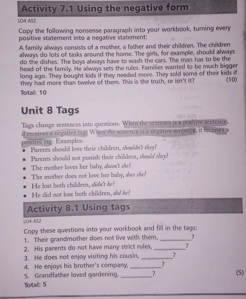 Activity 7.1 Using the negative form Copy | StudyX