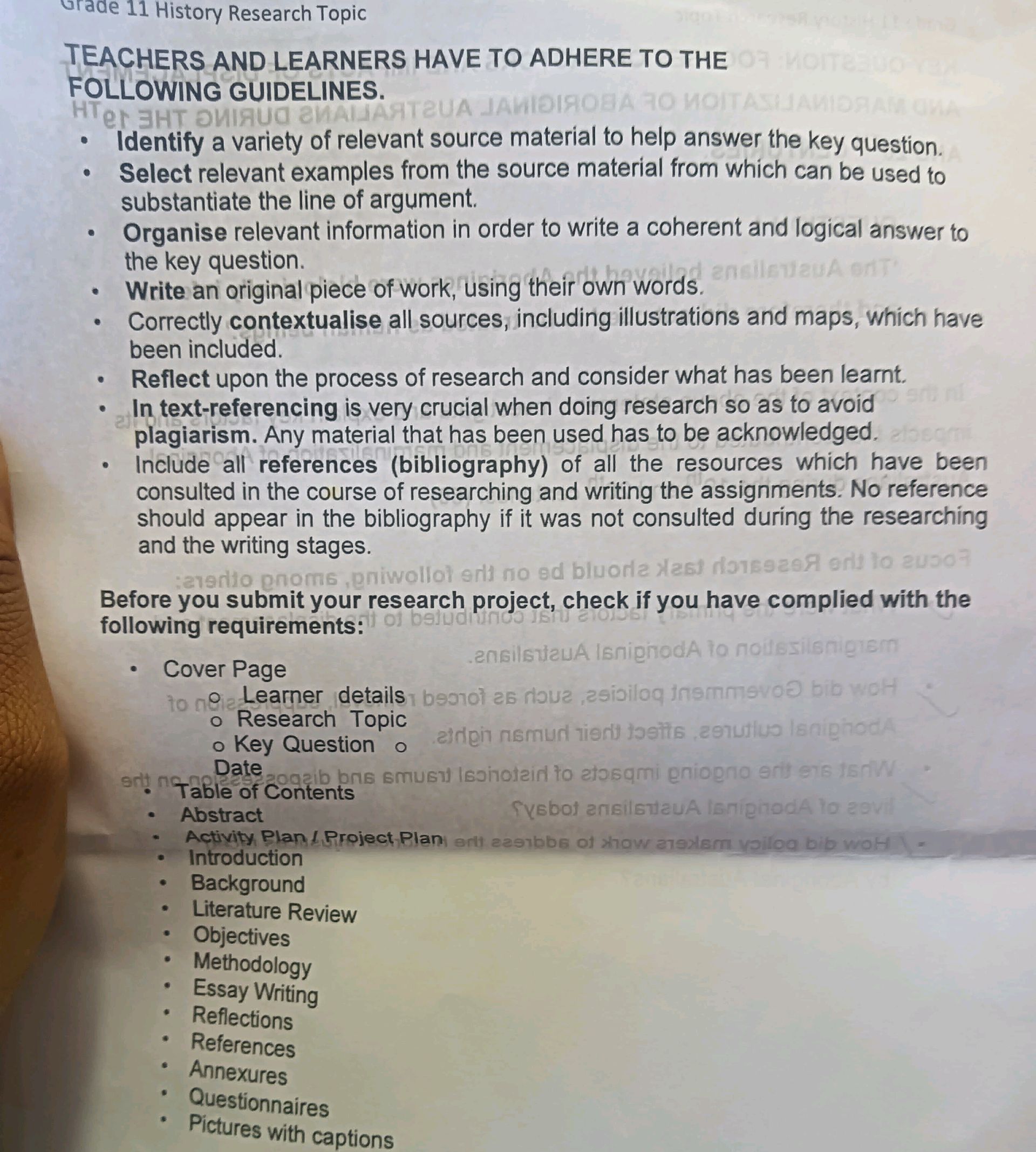 Grade 11 History Research Topic TEACHERS | StudyX