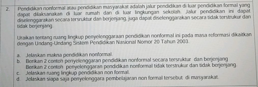Pendidikan nonformal atau pendidikan