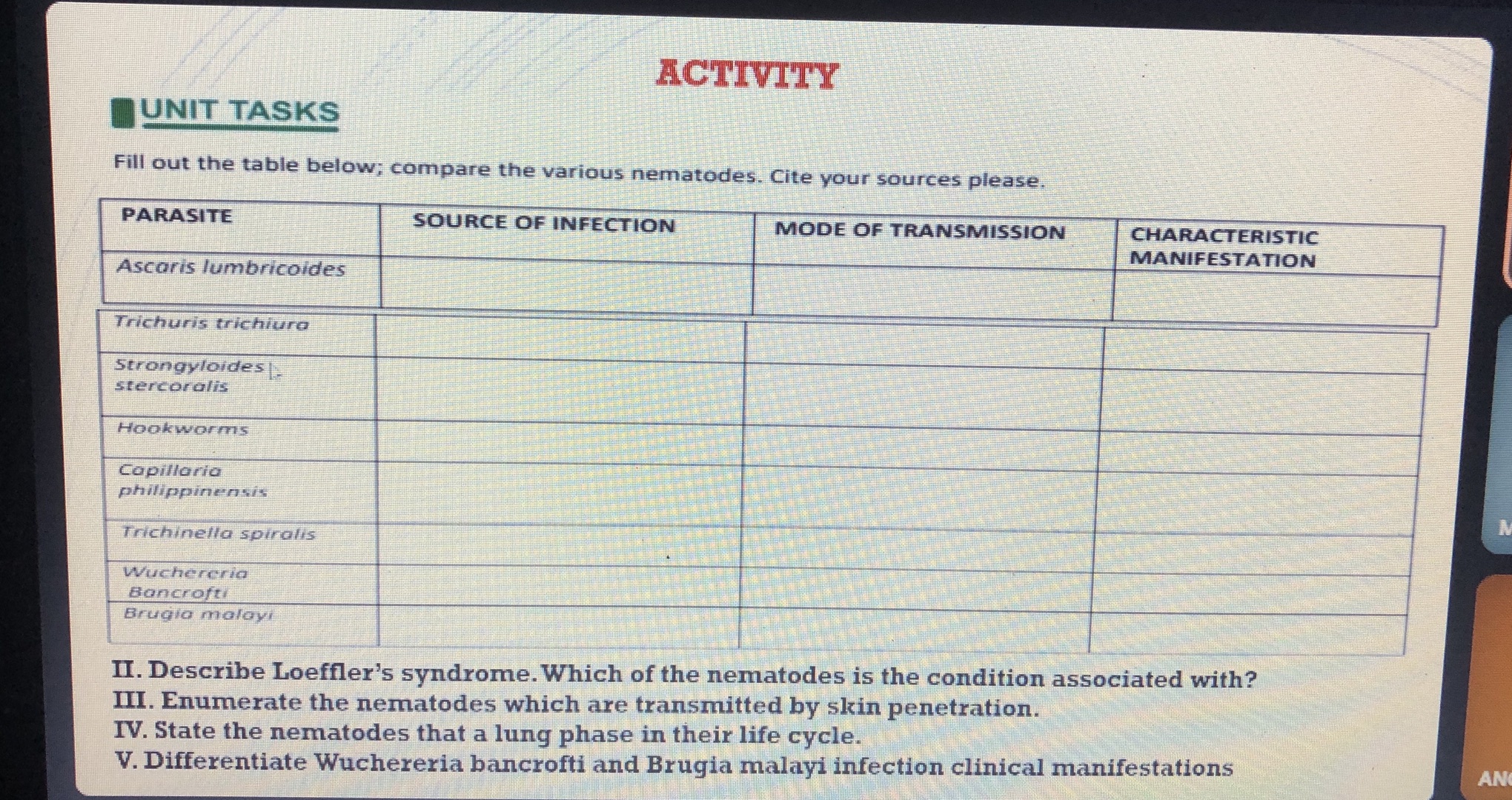 Fill out the table below; compare the | StudyX