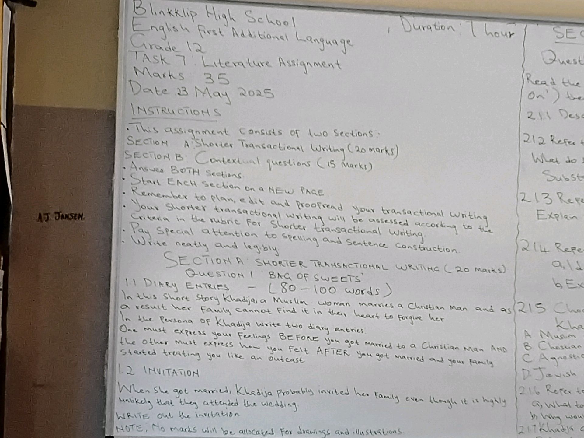 SECTION A SHORTER TRANSACTIONAL WRITING (20 | StudyX