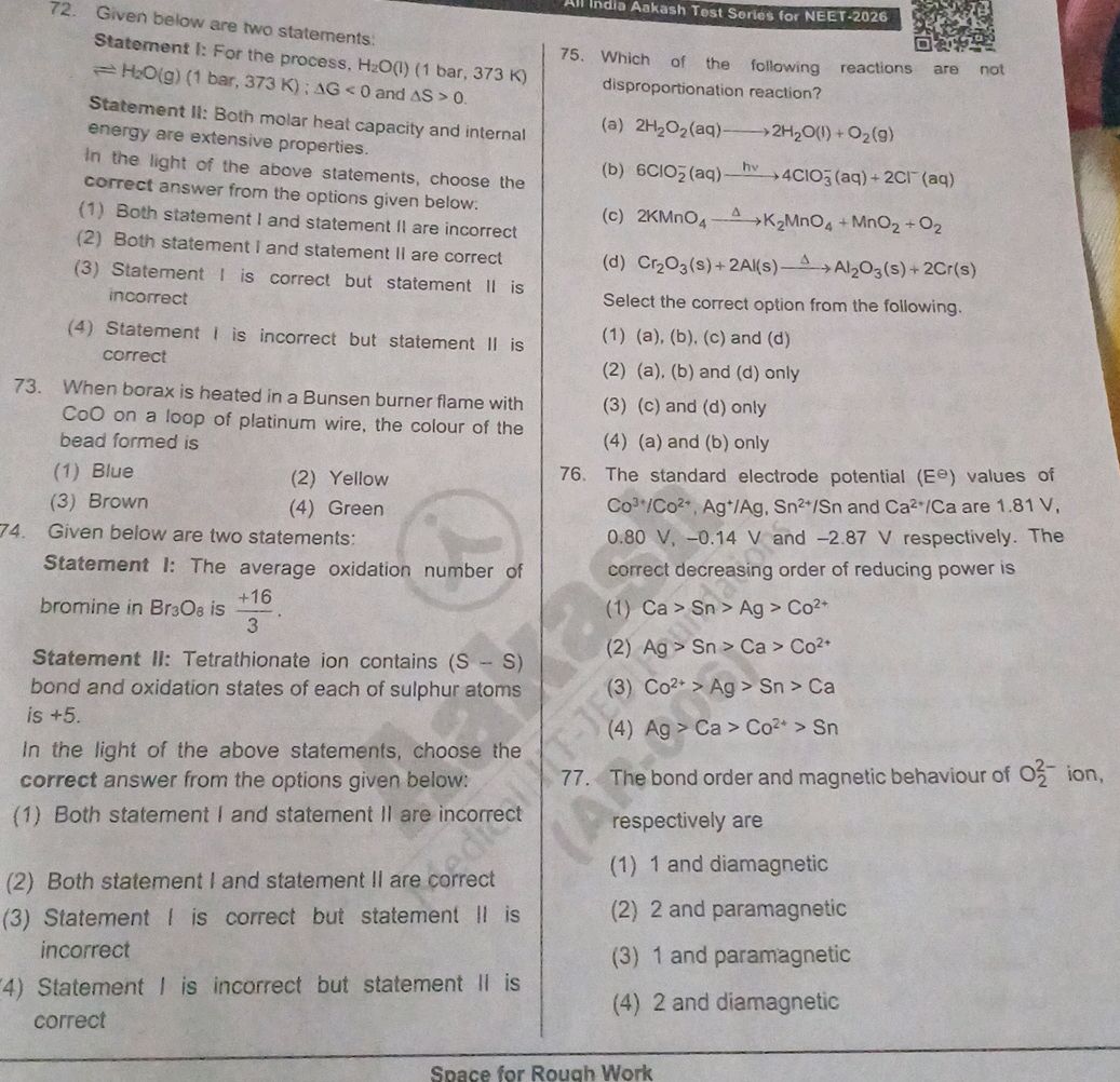 72. Given below are two statements: | StudyX