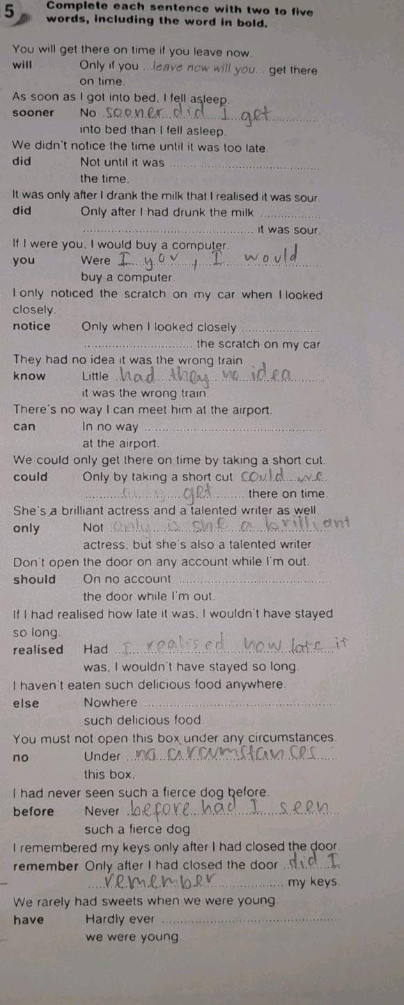 Complete each sentence with two to five | StudyX