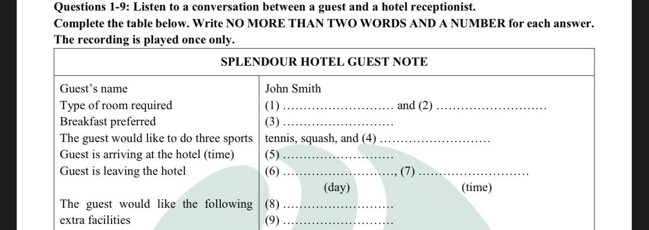 Questions 1-9: Listen to a conversation | StudyX