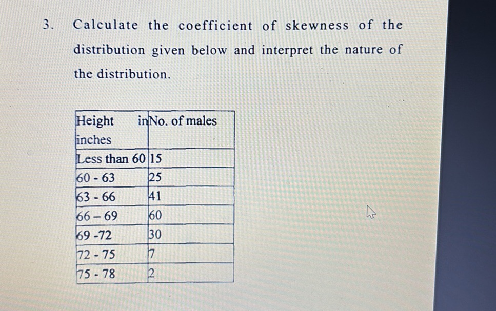 3. Calculate the coefficient of skewness of | StudyX