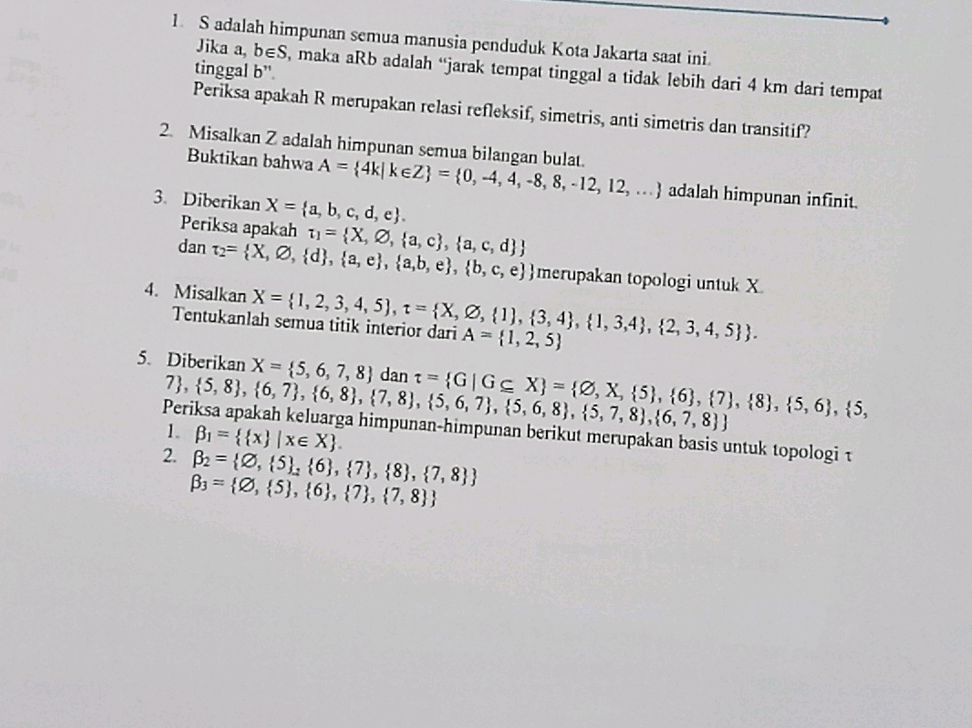 1. S adalah himpunan semua manusia penduduk | StudyX