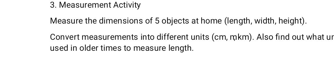 Measurement Activity Measure the dimensions
