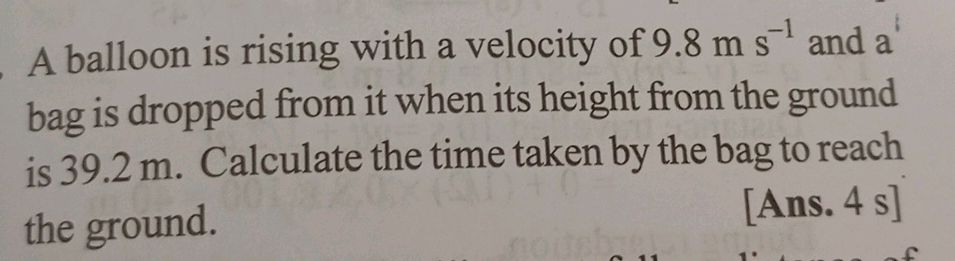 A balloon is rising with a velocity of 9.8 m | StudyX