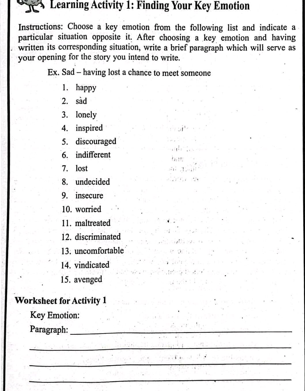 Instructions: Choose a key emotion from the | StudyX