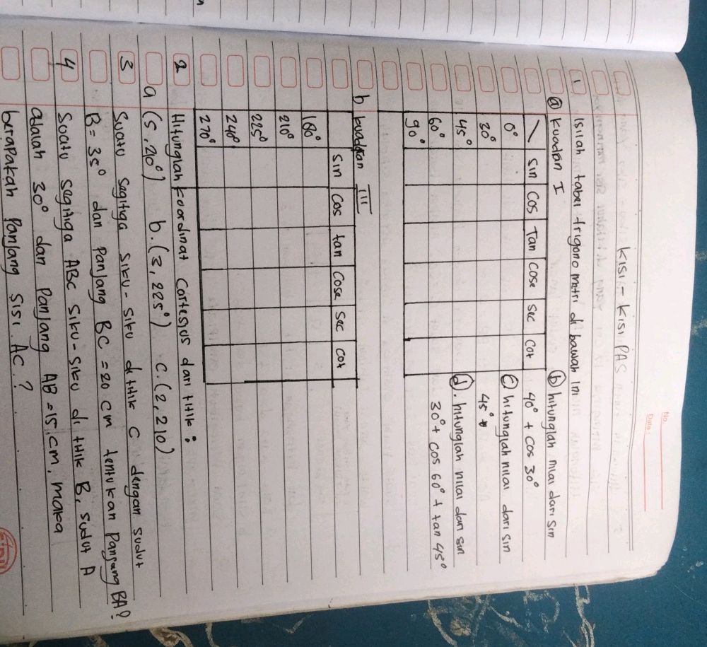 Isilah tabel trigono metri di bawah ini @ | StudyX