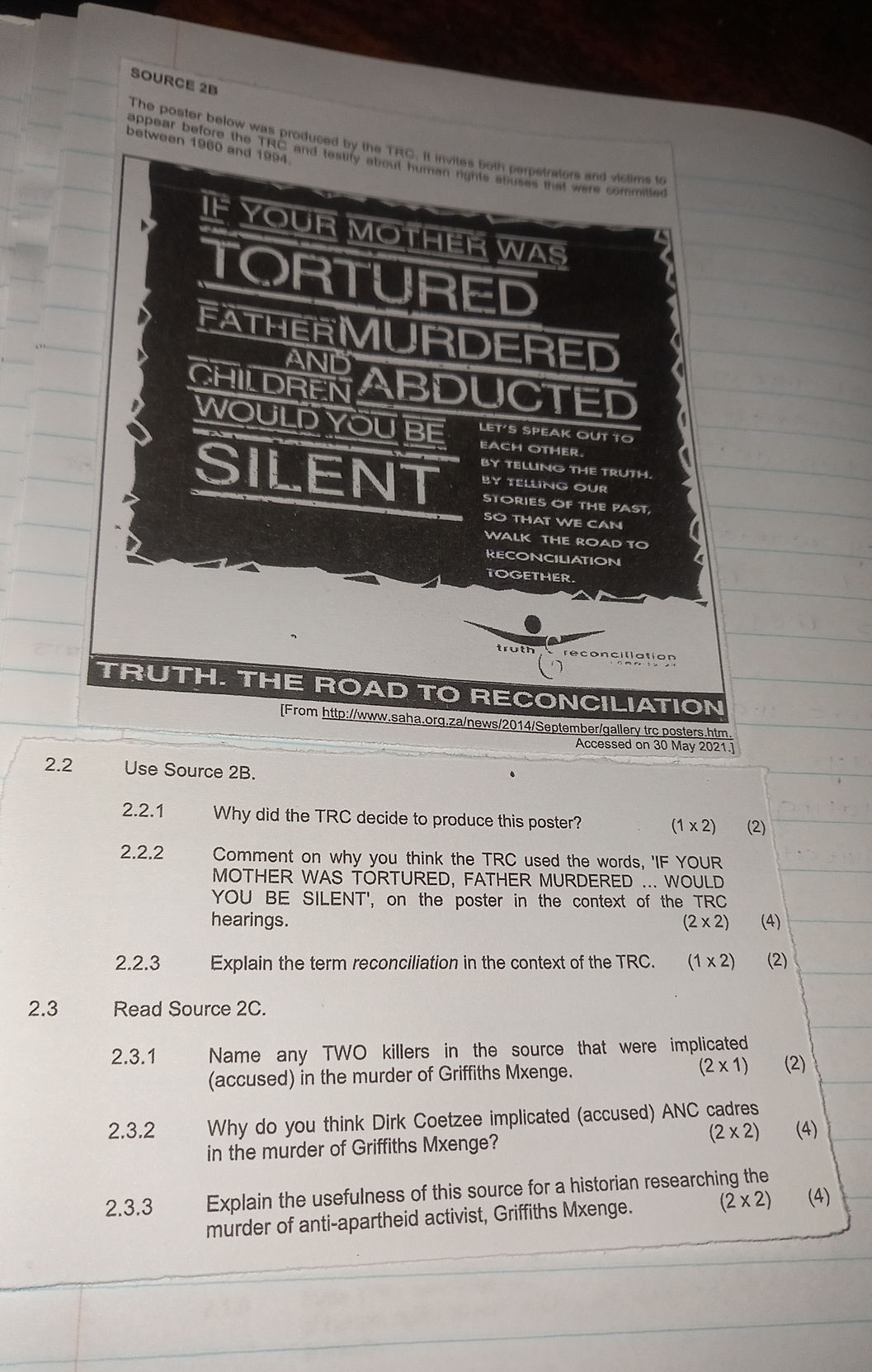 2.2 Use Source 2B. 2.2.1 Why did the TRC | StudyX