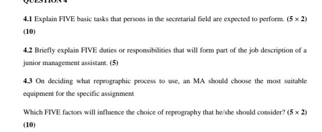 4.1 Explain FIVE basic tasks that persons in | StudyX