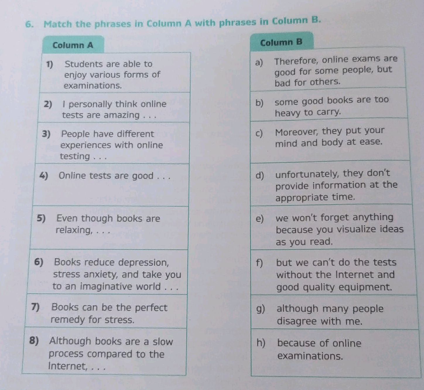 6. Match the phrases in Column A with | StudyX