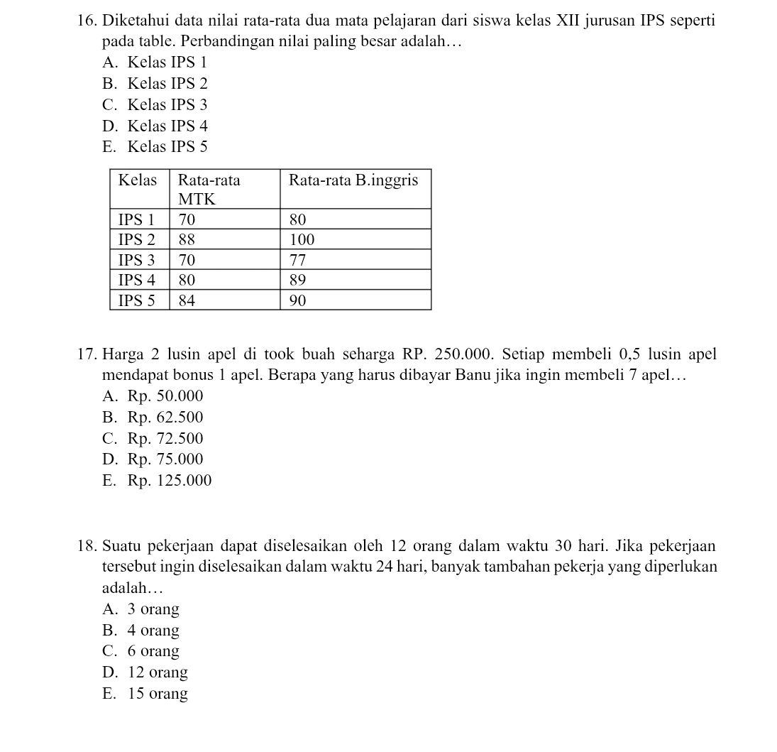 16. Diketahui data nilai rata-rata dua mata | StudyX