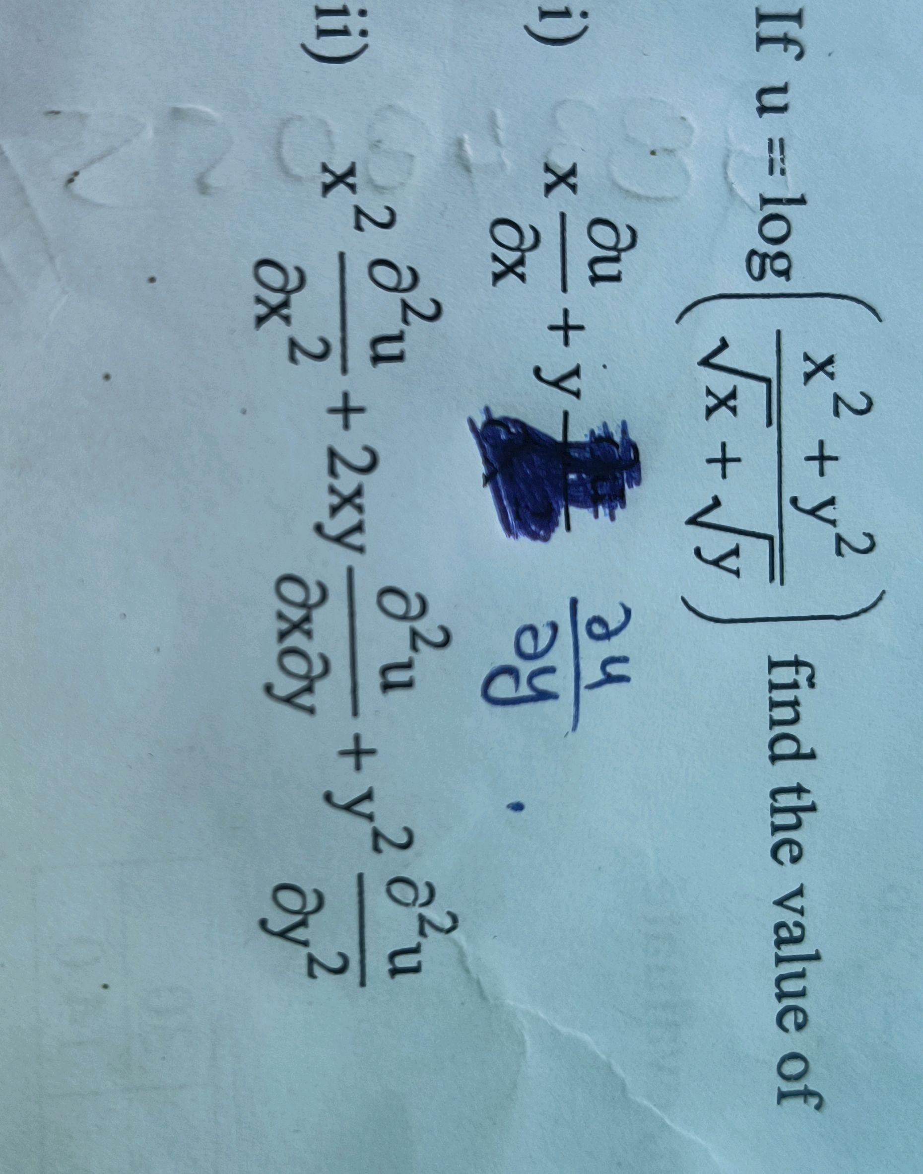 If $u = log {x^2 + y^2}{ {x} + {y}}$ find | StudyX