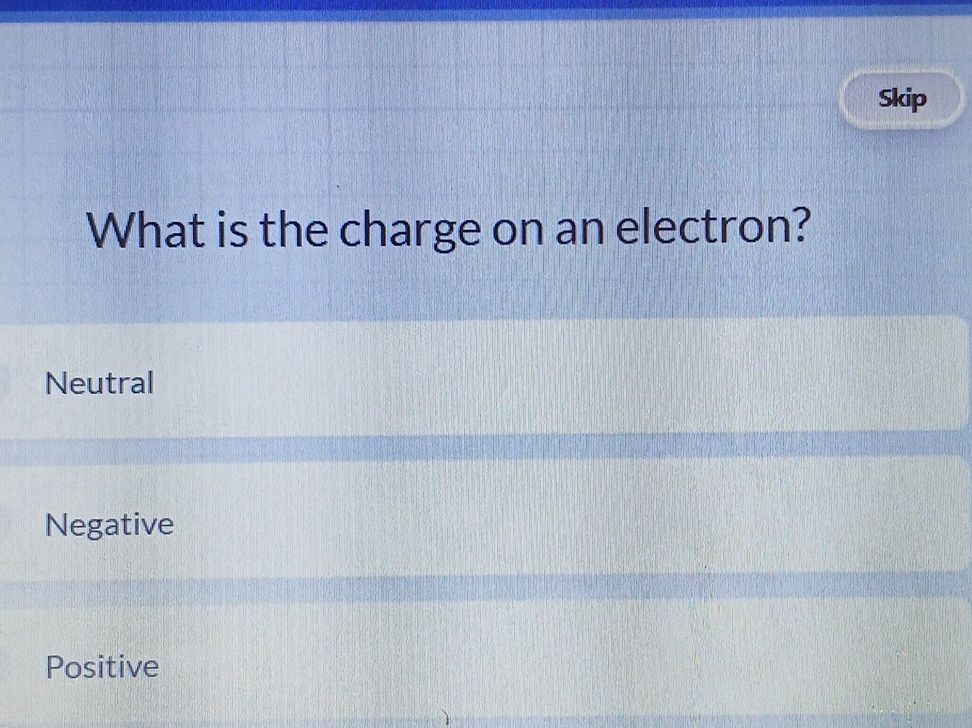 What is the charge on an electron? Neutral | StudyX