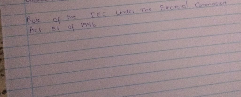 Role of the IEC Under The Electoral | StudyX