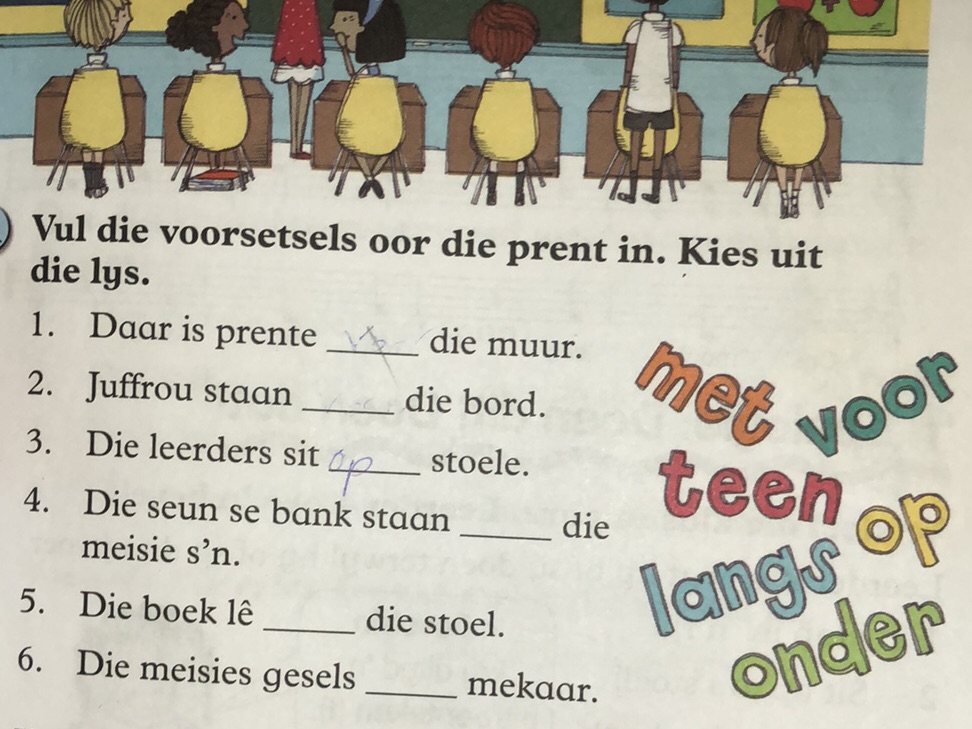 Vul die voorsetsels oor die prent in. Kies | StudyX