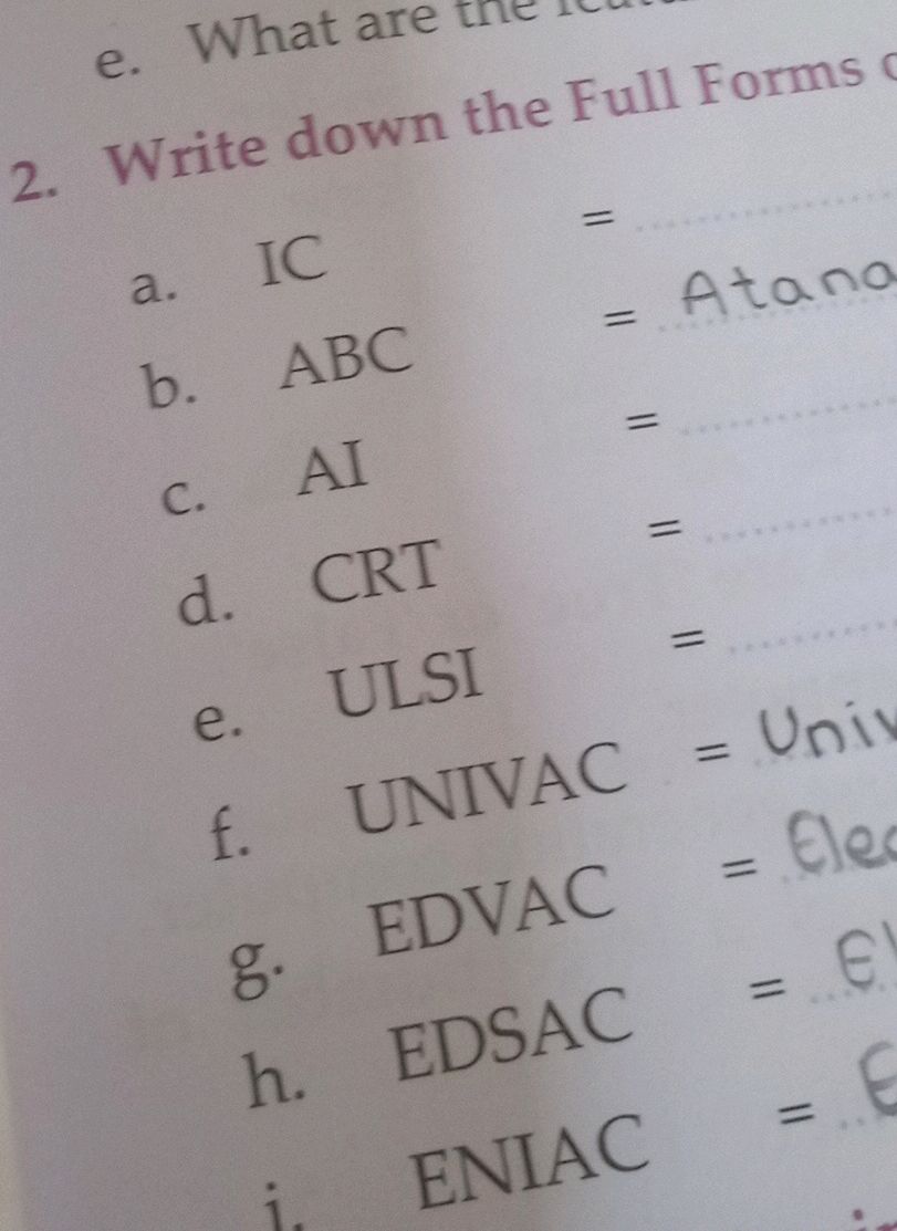 2. Write down the Full Forms of: a. IC = | StudyX