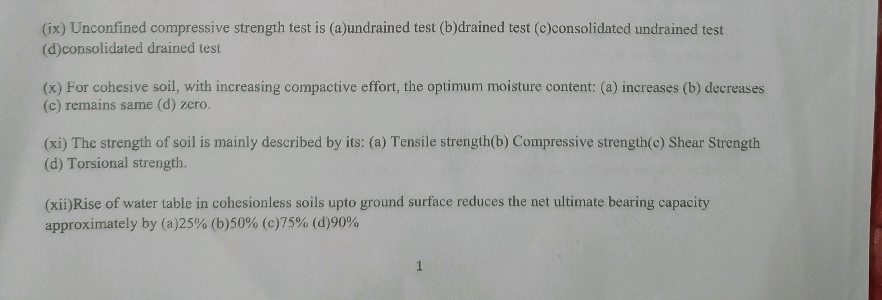 (ix) Unconfined compressive strength test is | StudyX