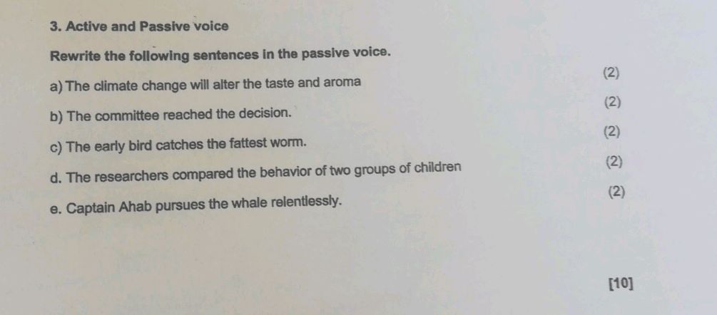 3. Active and Passive voice Rewrite the | StudyX