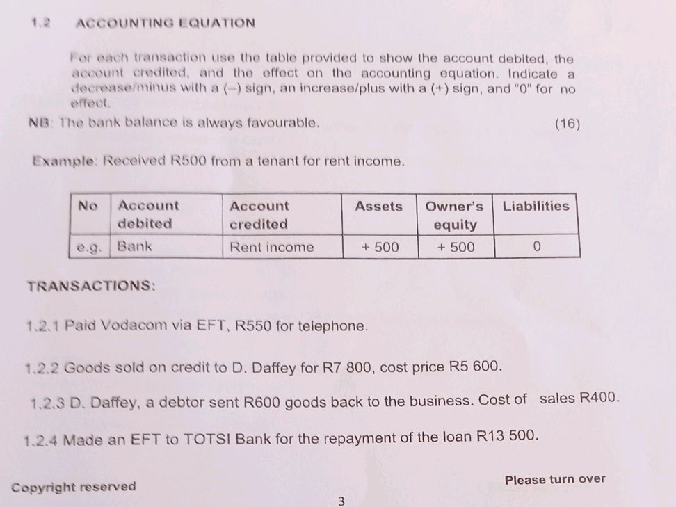 For each transaction use the table provided | StudyX