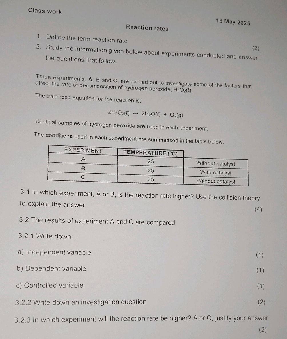 1. Define the term reaction rate 2. Study | StudyX