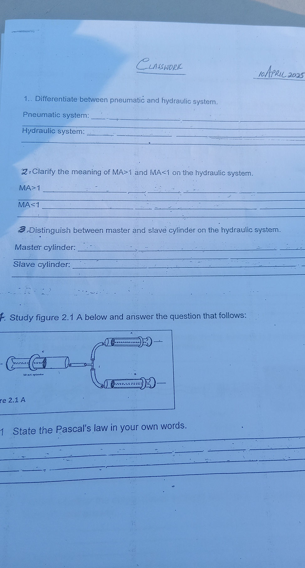 1. Differentiate between pneumatic and | StudyX