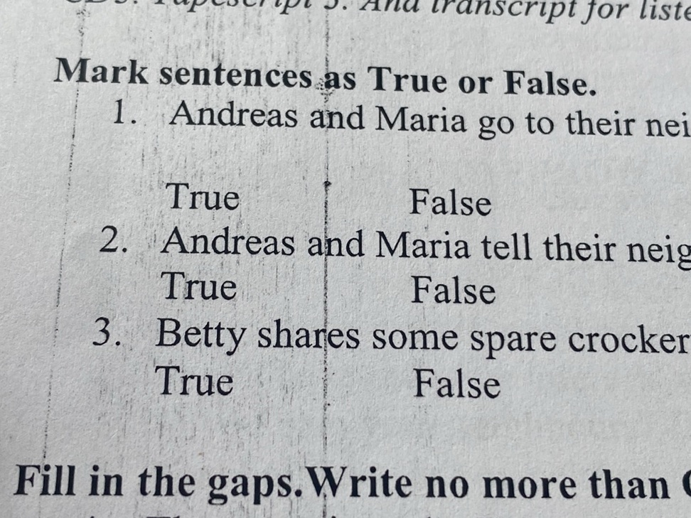Mark sentences as True or False. 1. Andreas | StudyX