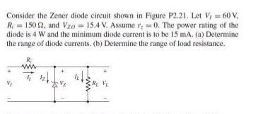 Consider the Zener diode circuit shown in | StudyX