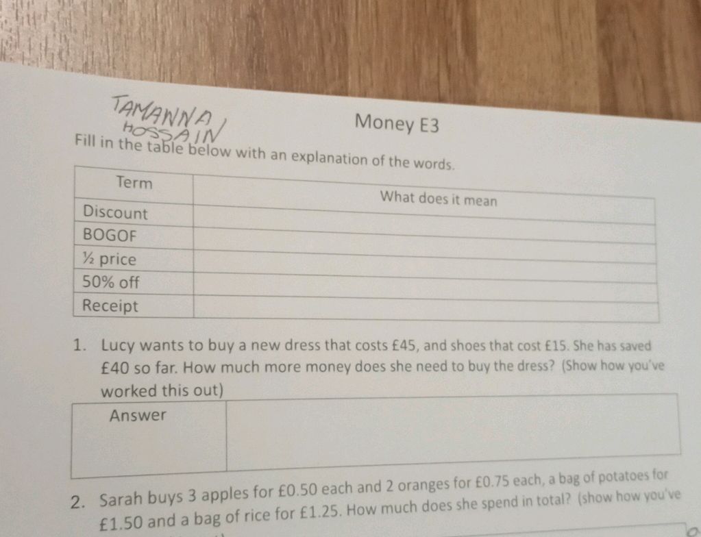 Fill in the table below with an explanation | StudyX