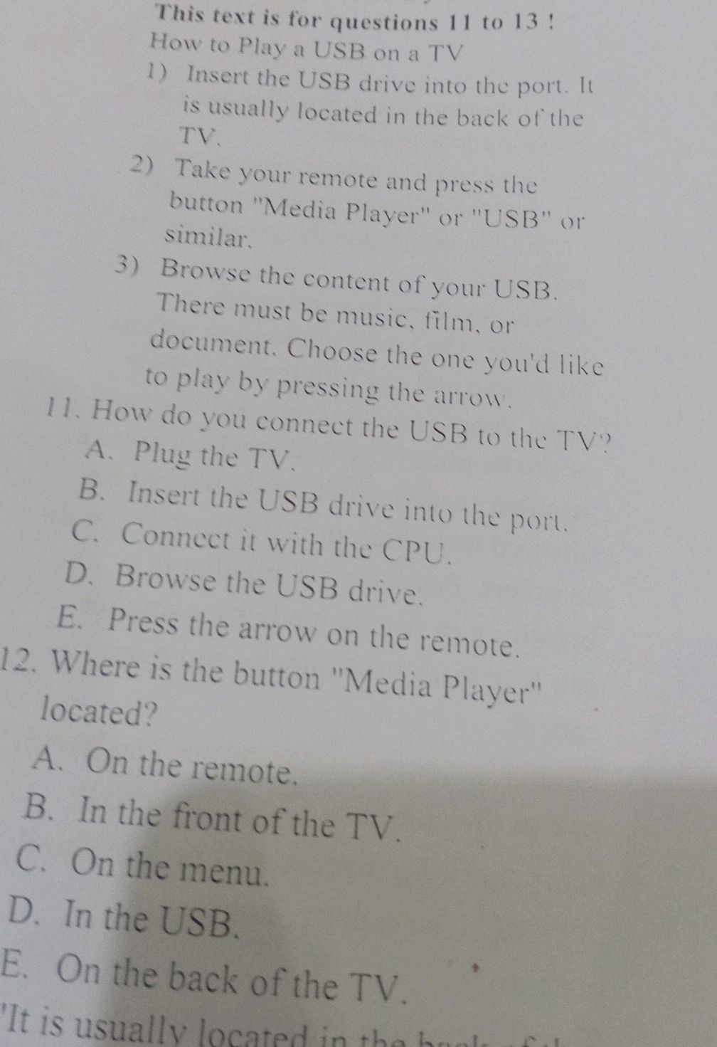 11. How do you connect the USB to the TV? | StudyX