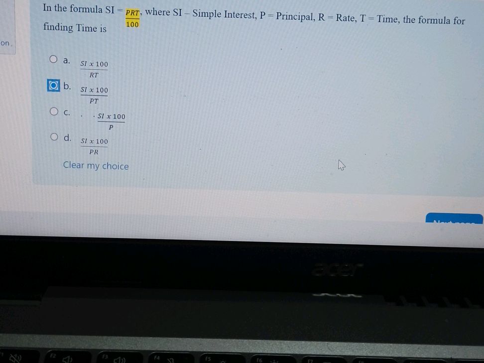 In the formula $SI = {PRT}{100}$, where SI | StudyX