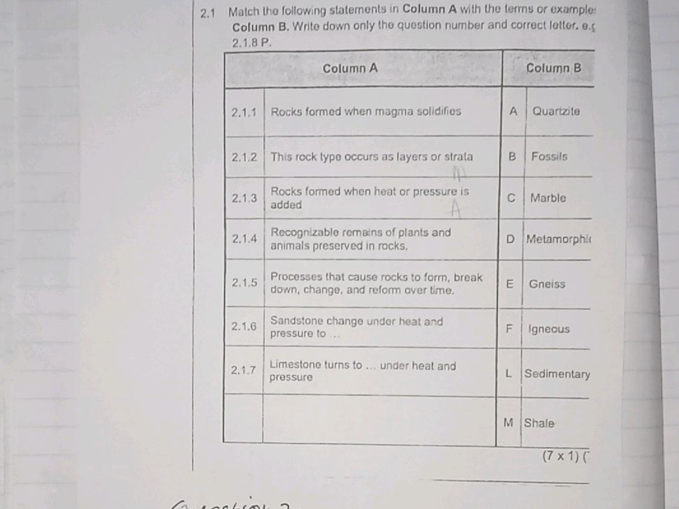 2.1 Match the following statements in Column | StudyX